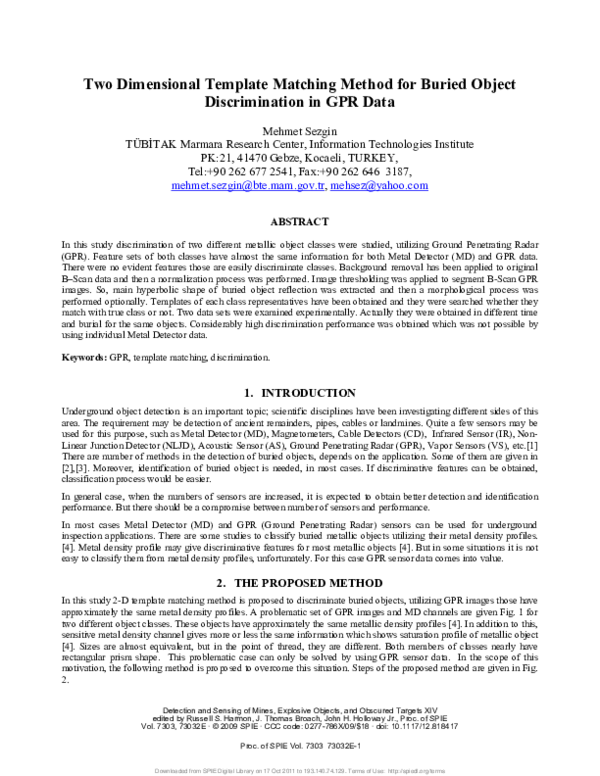 Pdf Two Dimensional Template Matching Method For Buried Object Discrimination In Gpr Data