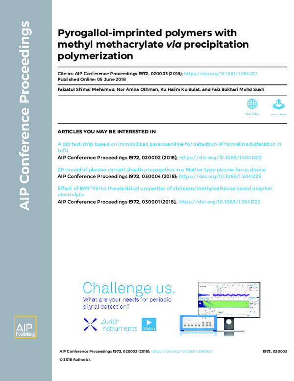 (PDF) Pyrogallol-imprinted polymers with methyl methacrylate via precipitation polymerization ...