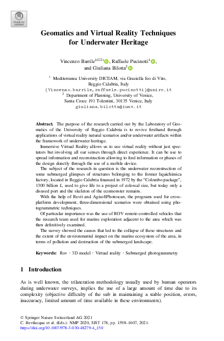 (PDF) Geomatics and Virtual Reality Techniques for Underwater Heritage