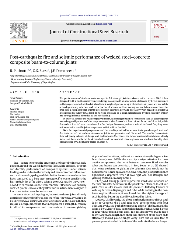 (PDF) Post-earthquake fire and seismic performance of welded steel ...