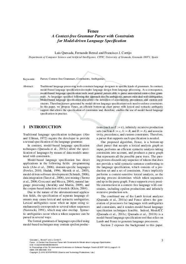 (PDF) Fence - A Context-free Grammar Parser with Constraints for Model-driven Language Specification