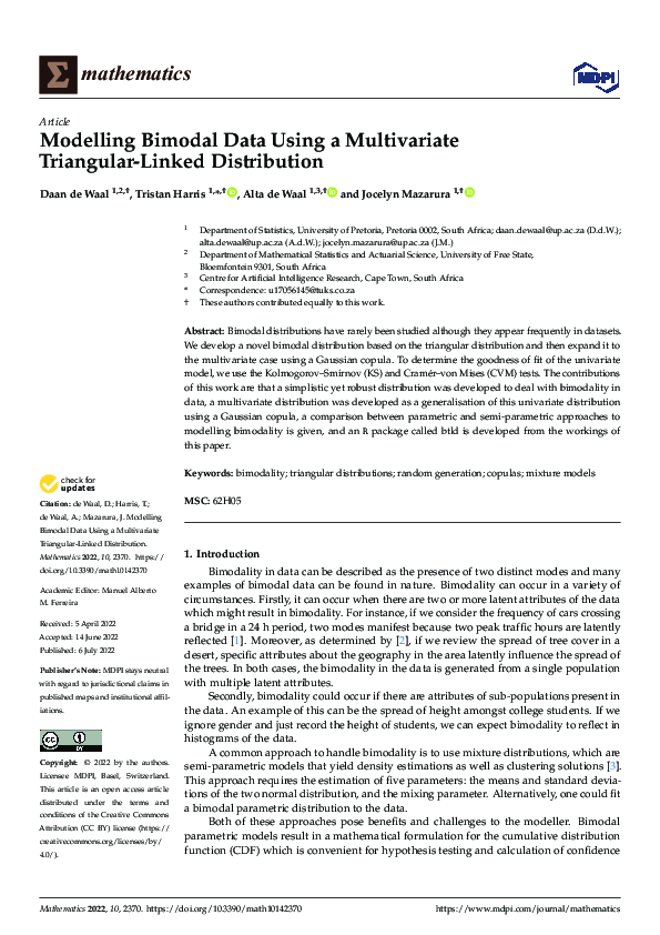 (PDF) Modelling Bimodal Data Using a Multivariate Triangular-Linked Distribution