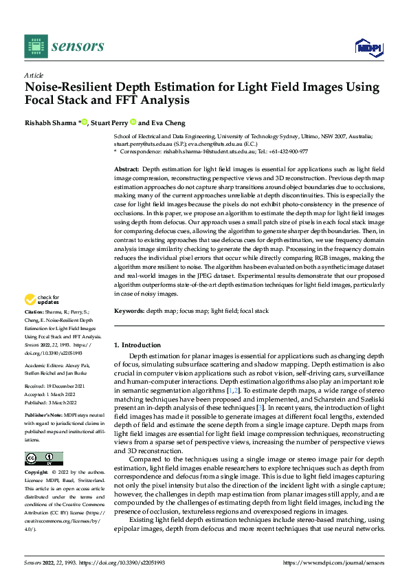 (PDF) Noise-Resilient Depth Estimation for Light Field Images Using Focal Stack and FFT Analysis