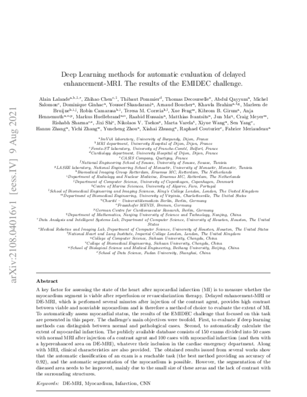 (PDF) Deep learning methods for automatic evaluation of delayed enhancement-MRI. The results of ...