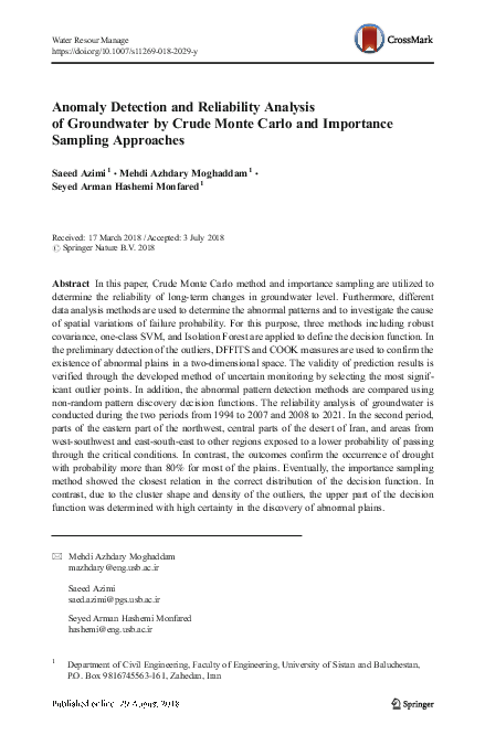 (PDF) Anomaly Detection and Reliability Analysis of Groundwater by Crude Monte Carlo and ...