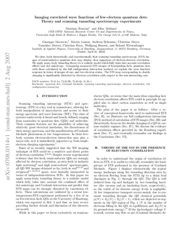 (PDF) Imaging correlated wave functions of few-electron quantum dots: Theory and scanning ...