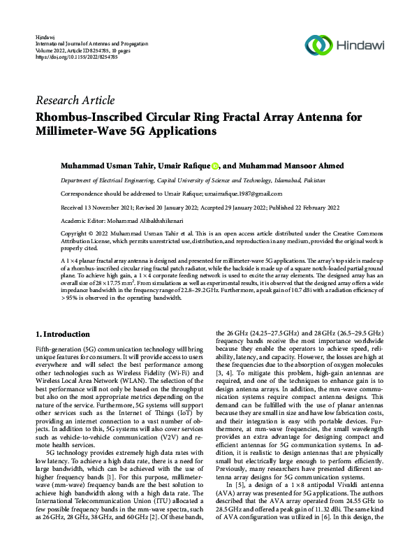 (PDF) Rhombus-Inscribed Circular Ring Fractal Array Antenna for ...