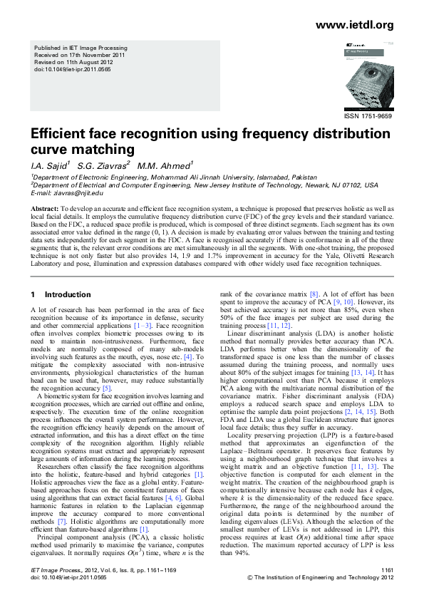 (PDF) Efficient face recognition using frequency distribution curve matching