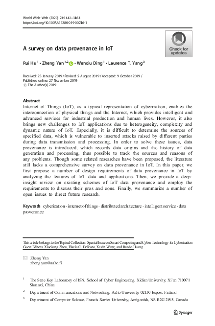 (PDF) A survey on data provenance in IoT