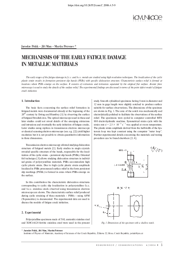 (PDF) Mechanisms of the Early Fatigue Damage in Metallic Materials