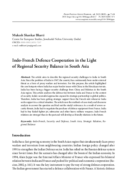 (PDF) Indo-French Defence Cooperation in the Light of Regional Security ...
