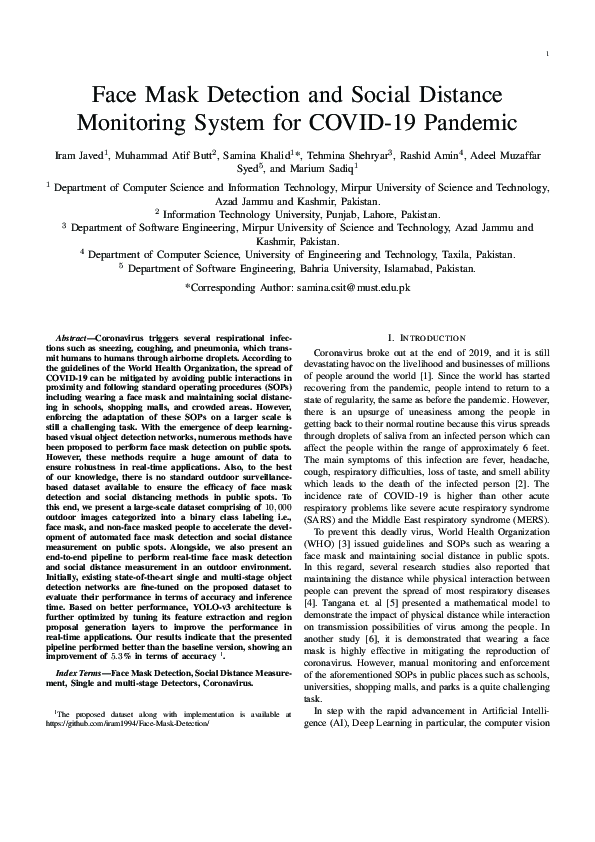 (PDF) Face Mask Detection and Social Distance Monitoring System for ...