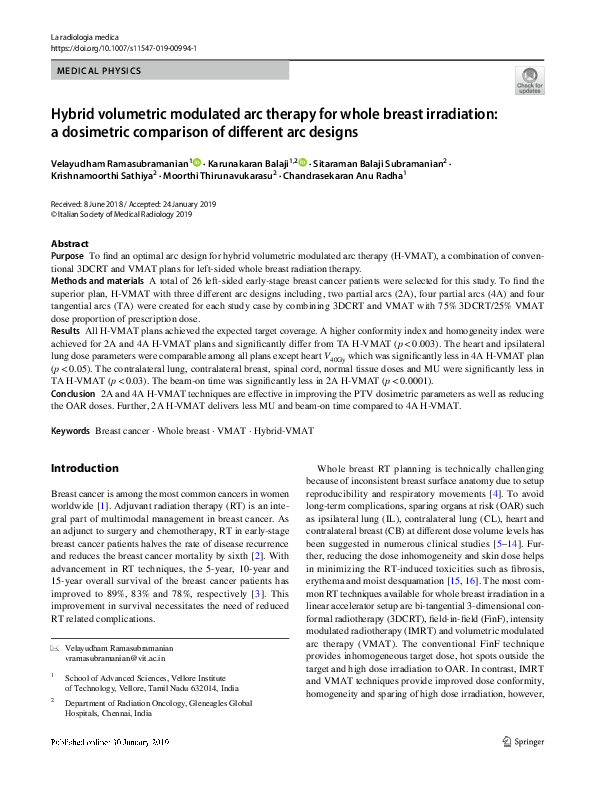 Pdf Hybrid Volumetric Modulated Arc Therapy For Whole Breast Irradiation A Dosimetric