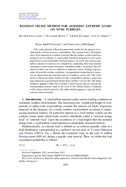 (PDF) Bayesian spline method for assessing extreme loads on wind turbines