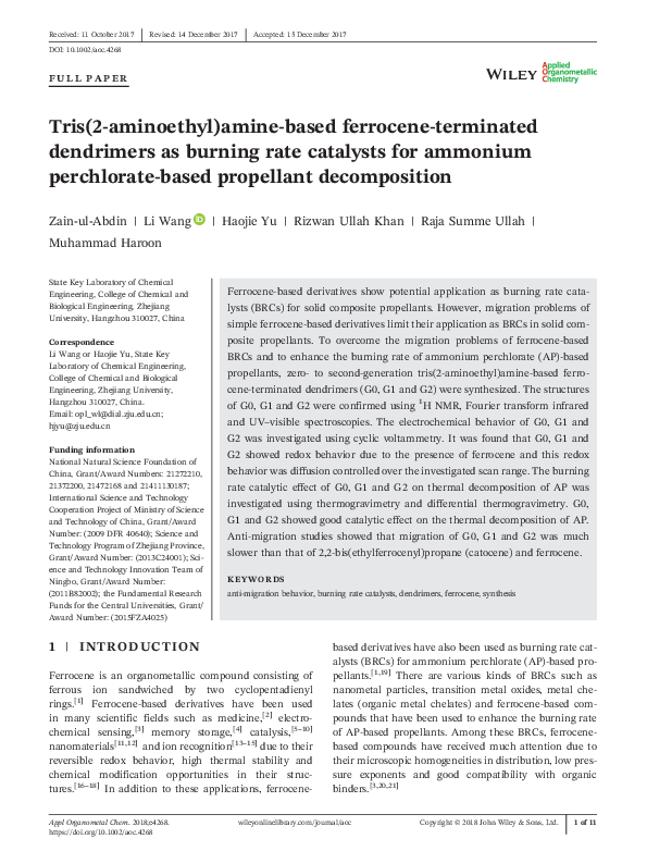 (PDF) Tris(2-aminoethyl)amine-based ferrocene-terminated dendrimers as ...