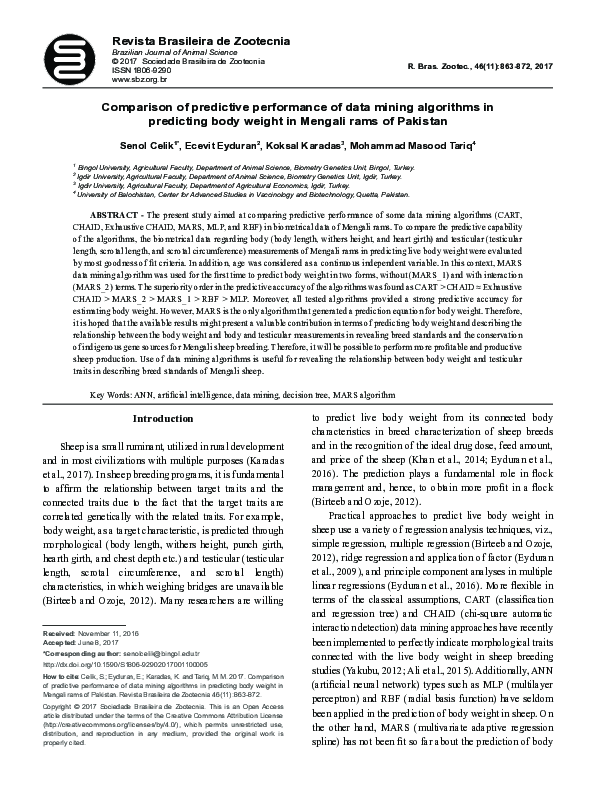 Pdf Comparison Of Predictive Performance Of Data Mining Algorithms In Predicting Body Weight