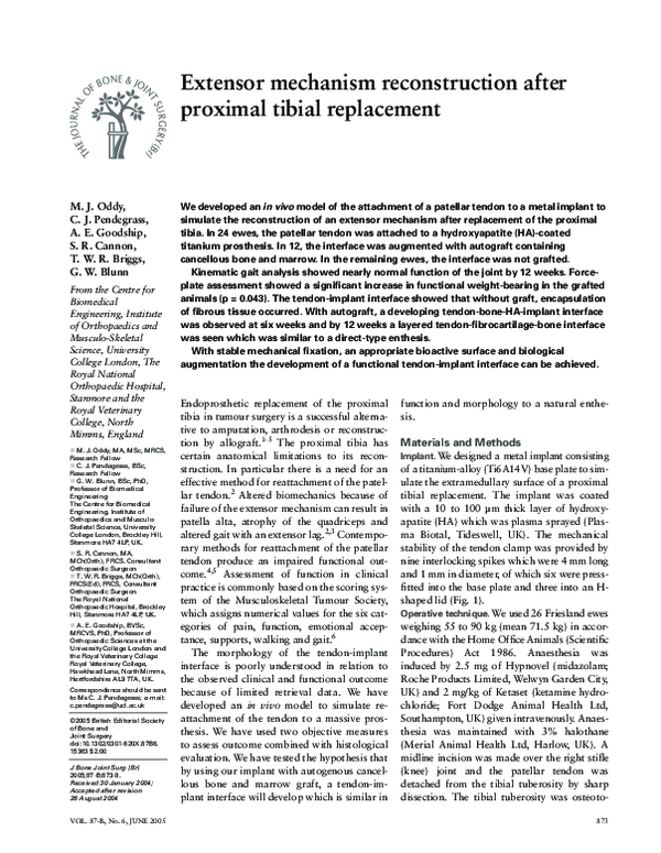 (PDF) Extensor mechanism reconstruction after proximal tibial replacement