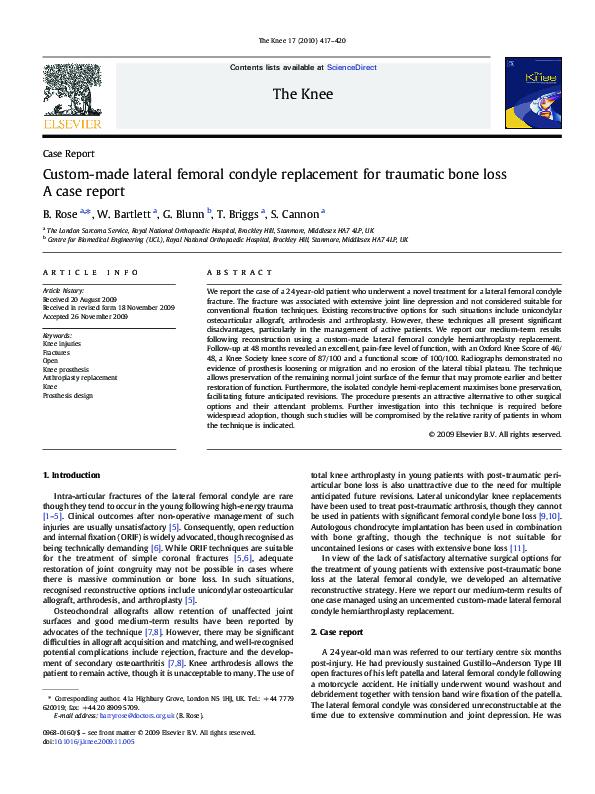 (PDF) Custom-made lateral femoral condyle replacement for traumatic ...
