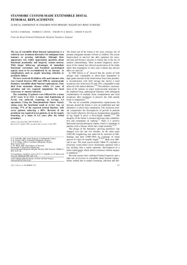 (PDF) Stanmore custom-made extendible distal femoral replacements ...