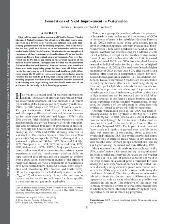 (PDF) Foundations of Yield Improvement in Watermelon