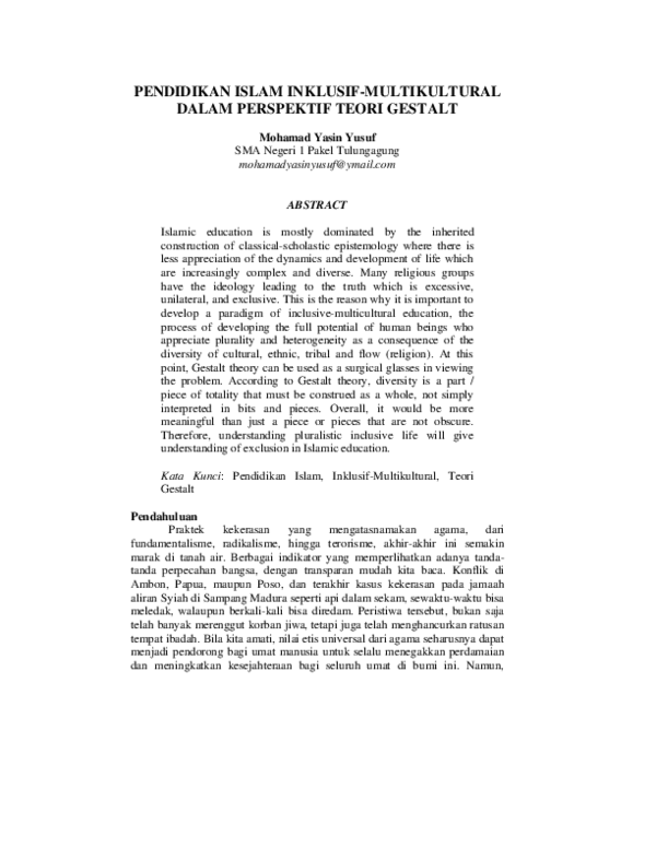 (PDF) Pendidikan Islam Inklusif-Multikultural Dalam Perspektif Teori Gestalt