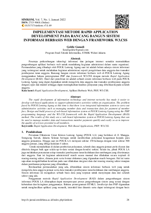 Pdf Implementasi Metode Rapid Application Development Pada Rancang Bangun Sistem Informasi