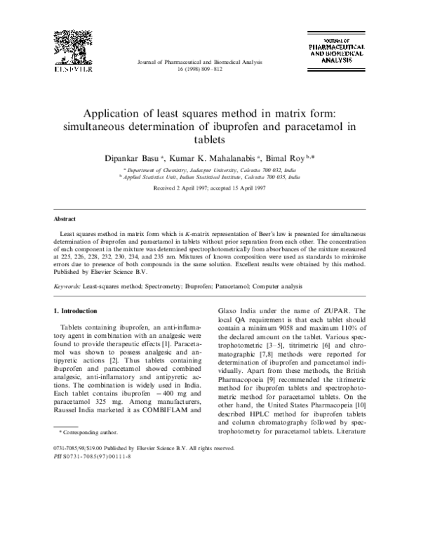 (PDF) Application of least squares method in matrix form: simultaneous ...