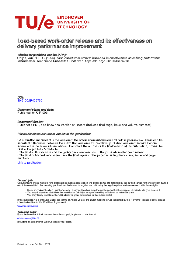 (PDF) Load-based work-order release and its effectiveness on delivery ...