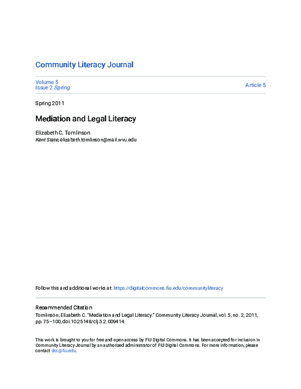 (PDF) Mediation and Legal Literacy