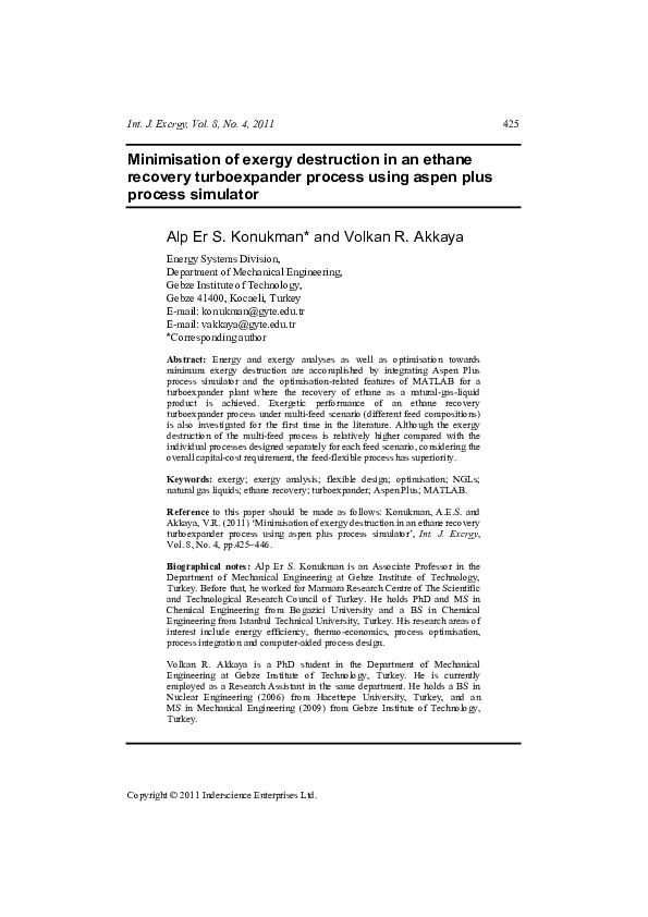 (PDF) Minimisation of exergy destruction in an ethane recovery ...