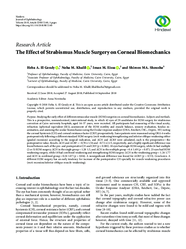 (PDF) The effect of strabismus muscle surgery on corneal biomechanics