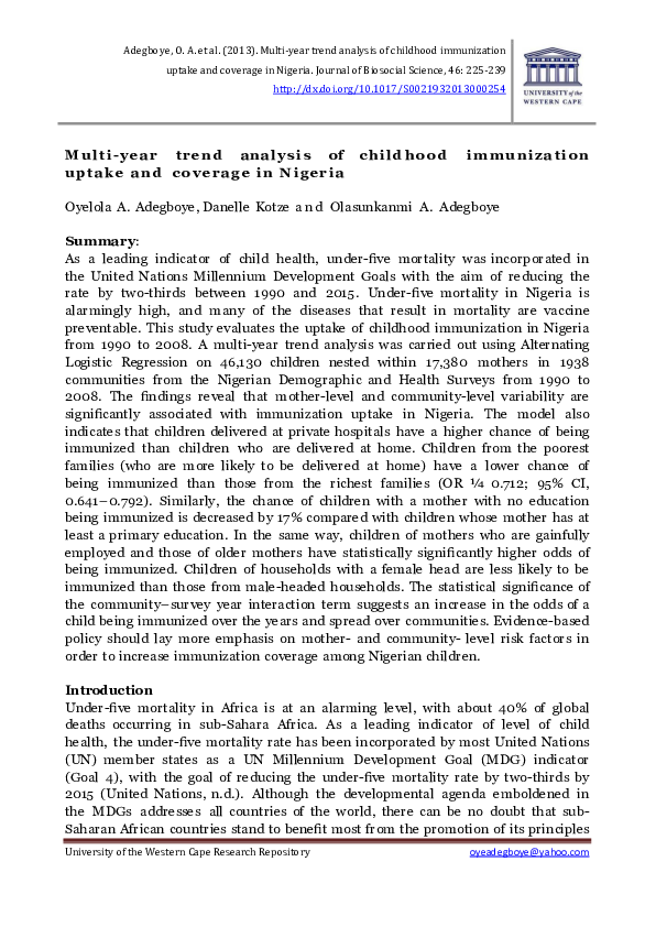 (PDF) Multi-Year Trend Analysis of Childhood Immunization Uptake and Coverage in Nigeria