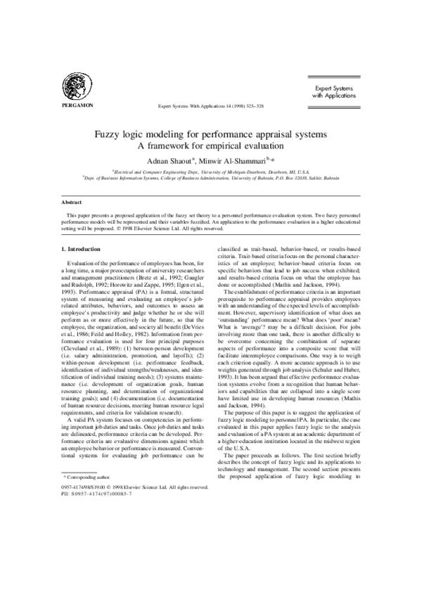 Pdf Fuzzy Logic Modeling For Performance Appraisal Systemsa Framework For Empirical Evaluation