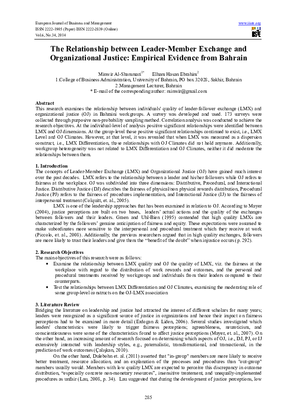 (PDF) The Relationship between Leader-Member Exchange and Organizational Justice: Empirical ...