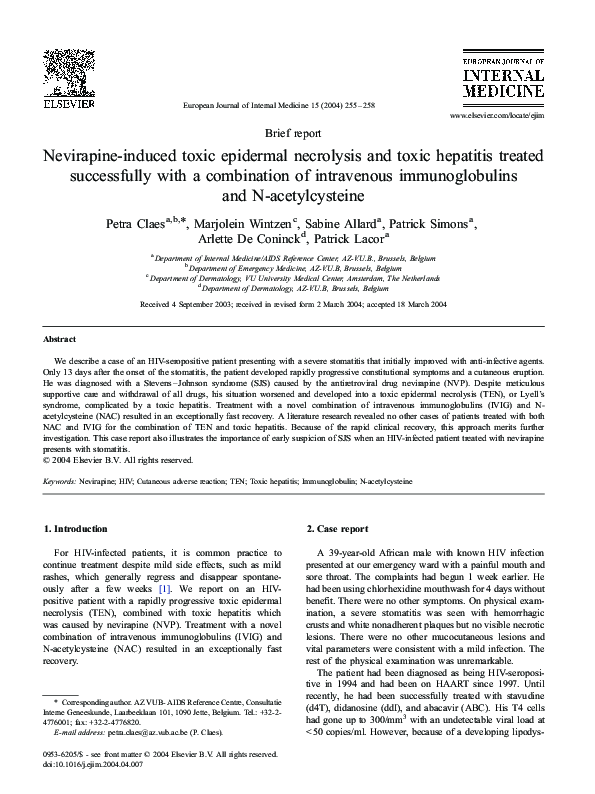 (PDF) Nevirapine-induced toxic epidermal necrolysis and toxic hepatitis treated successfully ...