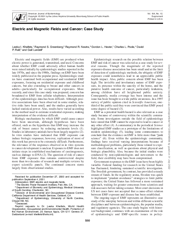 (PDF) Electric and Magnetic Fields and Cancer: Case Study