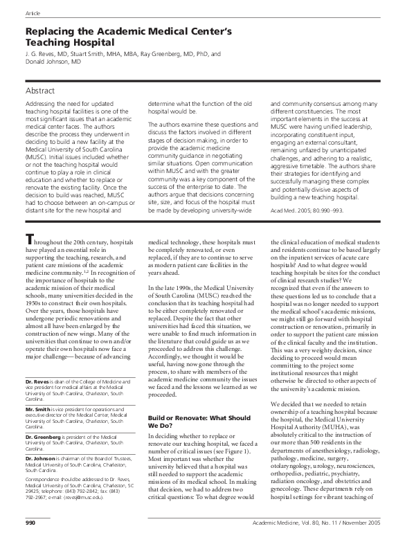 (PDF) Replacing the Academic Medical Center??s Teaching Hospital