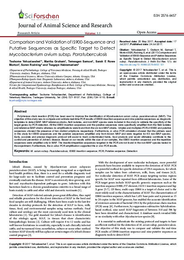 (PDF) Comparison and Validation of IS900-Sequence and Putative ... (PDF) Comparison and Validation of IS900-Sequence and Putative ...