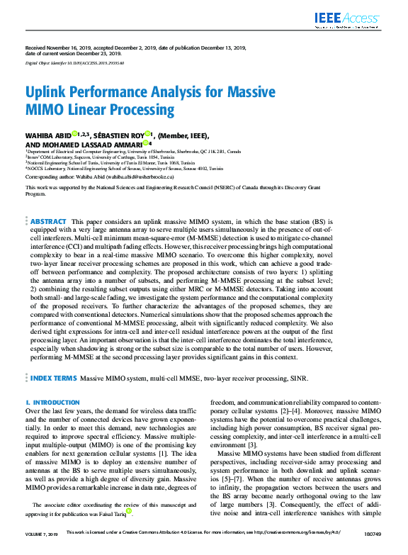 (PDF) Uplink Performance Analysis for Massive MIMO Linear Processing