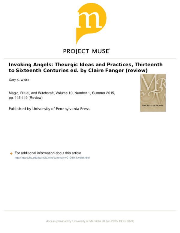 (PDF) Invoking Angels: Theurgic Ideas and Practices, Thirteenth to ...