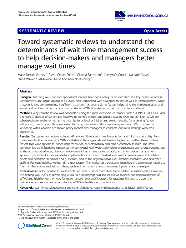 (PDF) Toward systematic reviews to understand the determinants of wait ...