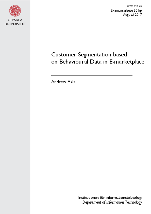 (PDF) Customer Segmentation basedon Behavioural Data in E-marketplace