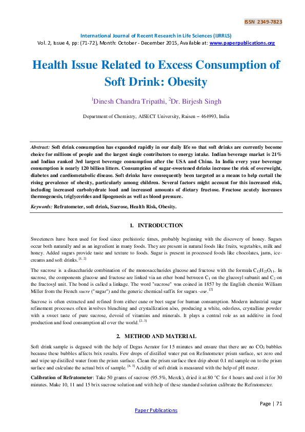 (PDF) Health Issue Related to Excess Consumption of Soft Drink: Obesity