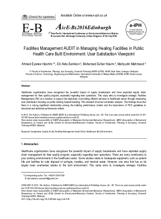 (PDF) Facilities Management AUDIT in Managing Healing Facilities in ...