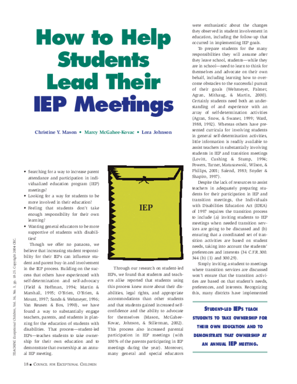 (PDF) How to Help Students Lead Their IEP Meetings
