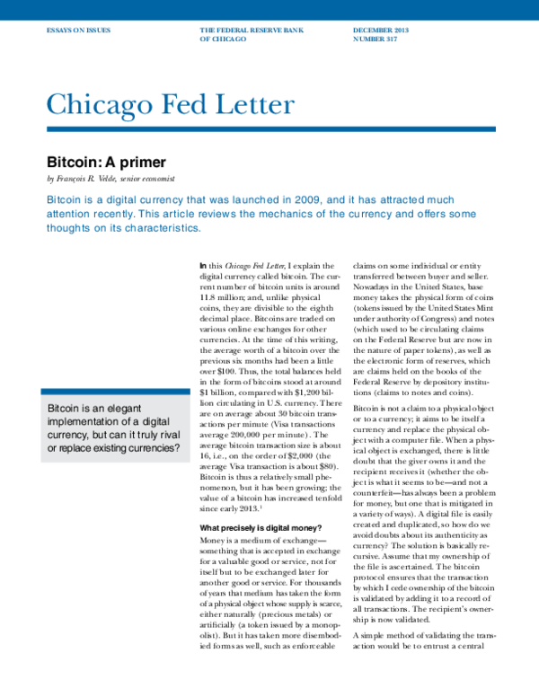 (PDF) Bitcoin: a primer