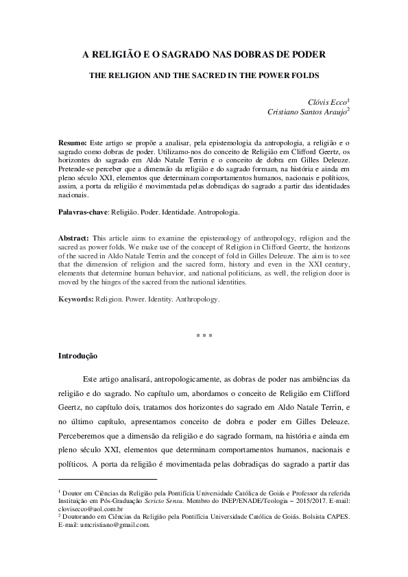 (PDF) A RELIGIÃO E O SAGRADO NAS DOBRAS DE PODER THE RELIGION AND THE SACRED IN THE POWER FOLDS