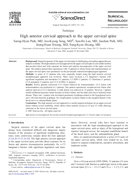 (PDF) High anterior cervical approach to the upper cervical spine