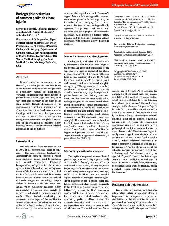 (PDF) Radiographic Evaluation of Common Pediatric Elbow Injuries