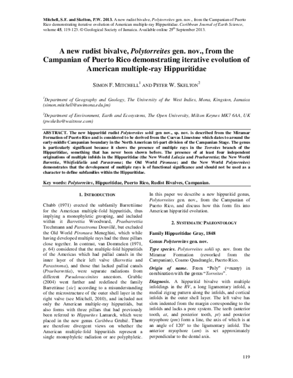 (PDF) A new rudist bivalve, Polytorreites gen. nov., from the Campanian ...